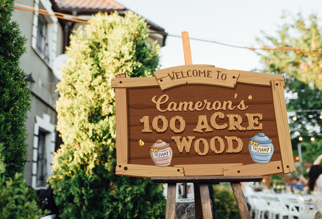 Winnie the Pooh Party Sign, Hundred Acre Wood Birthday, Classic Pooh ...