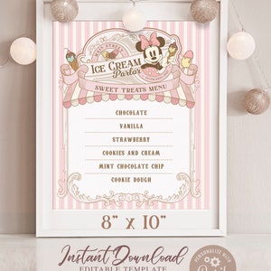 Printable Minnie Customize Ice Cream Menu, Minnie Birthday, Disneyland ...