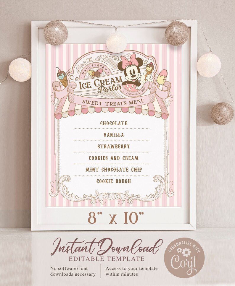 Printable Minnie Customize Ice Cream Menu Minnie Birthday - Etsy