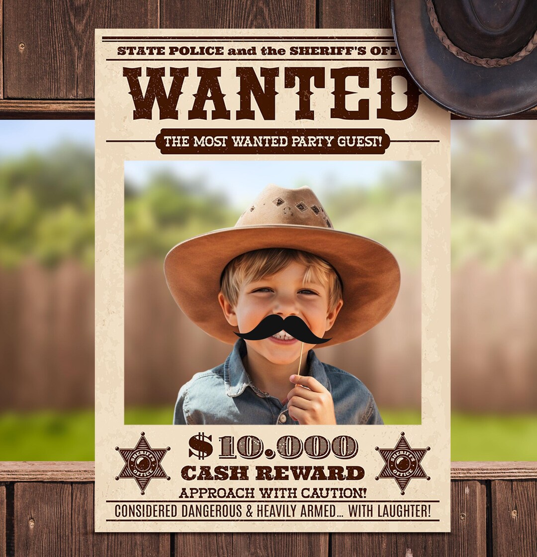 Printable Wanted Photo Booth Prop Frame, Mickey Cowboy Rodeo Birthday ...