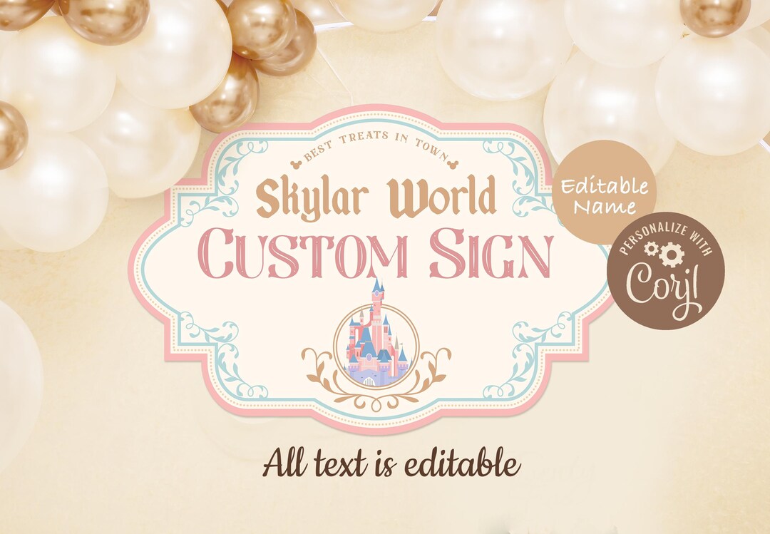 Printable Disney World Custom Sign, Princess Baby Shower, Perfect for ...