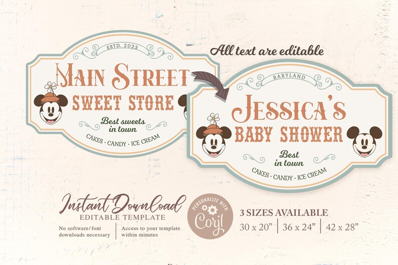 Printable Mickey & Minnie Sweet Store Sign, Main Street Candy Shop ...
