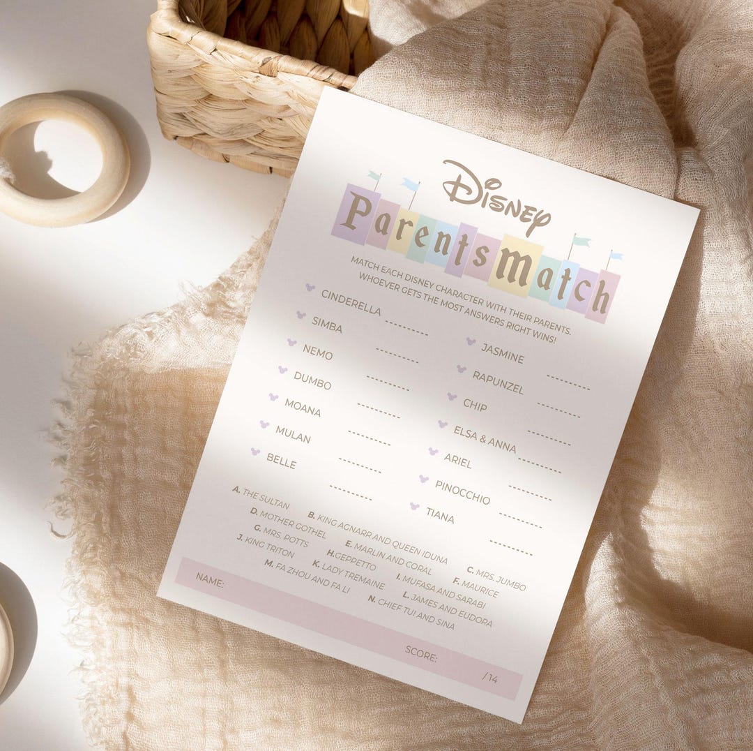 Printable Disney Parents Match, Babyland Baby Shower Games, Disneyland ...