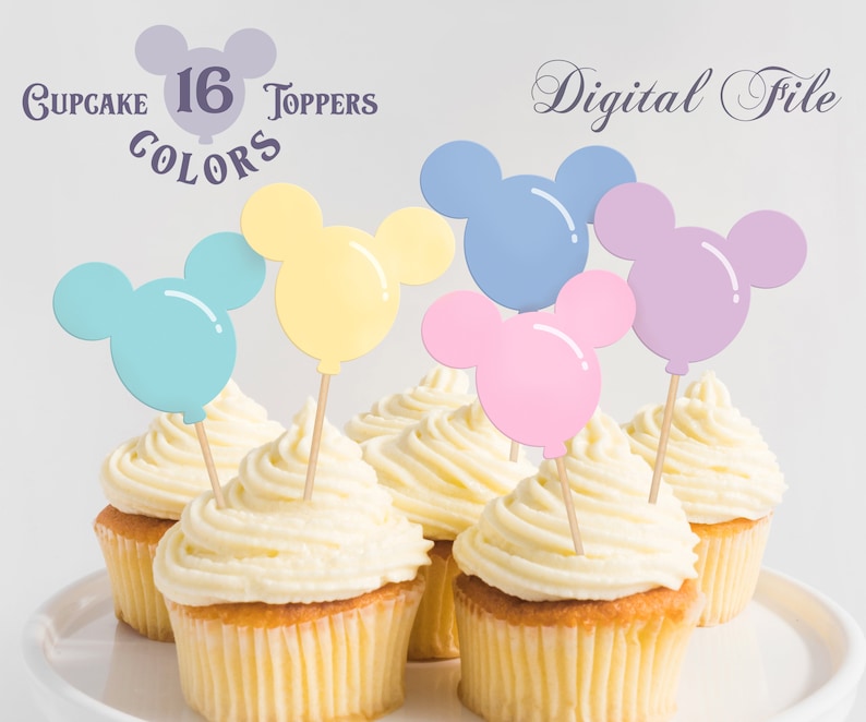 Printable Mickey Balloon Cupcake Toppers, Mickey Birthday, Disneyland ...