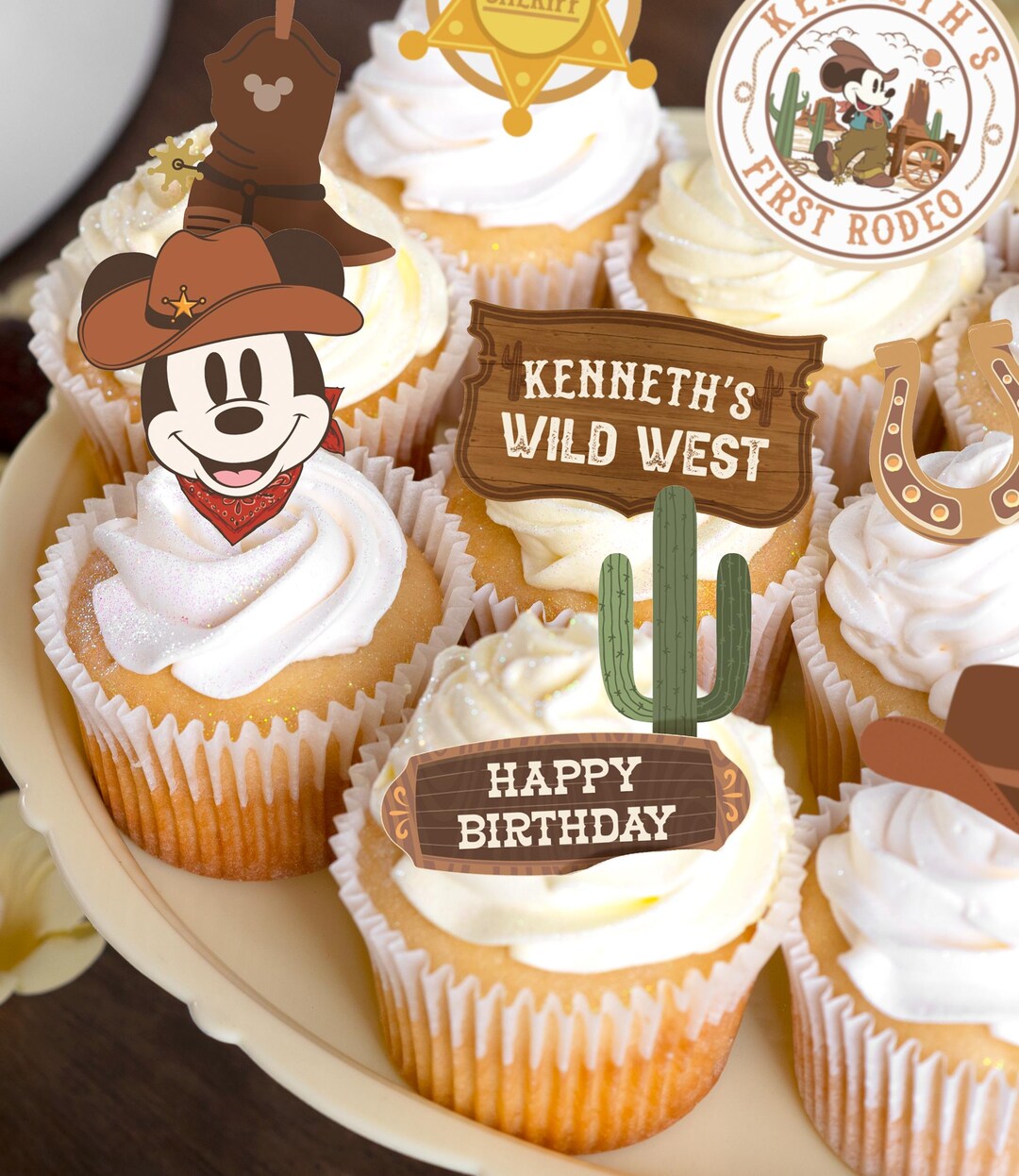 Printable Mickey Rodeo Birthday Cupcake Topper, Mickey Cowboy Birthday ...