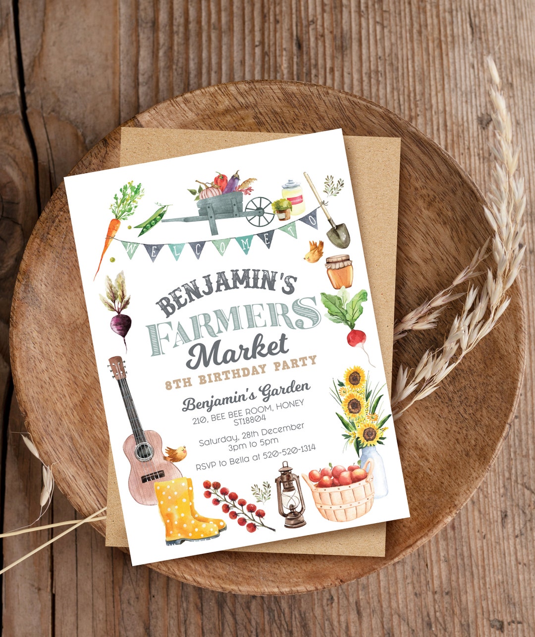 Farmers Market Invitation, Farmers Market Birthday Invitation, Kids ...