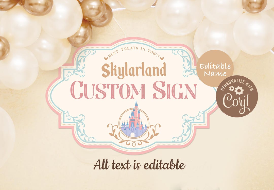 Printable Disneyland Custom Sign, Princess Baby Shower, Perfect for Any ...