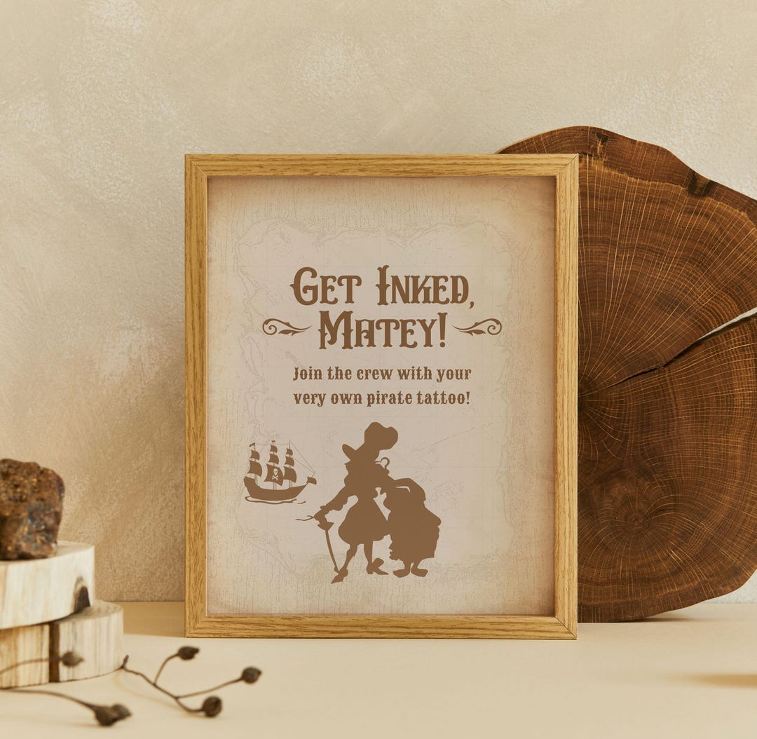 Printable Neverland Tattoo Station Sign, Get Inked Matey Sign, Never ...