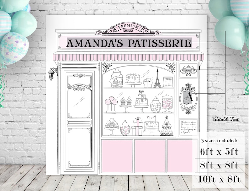 Printable Patisserie Party Backdrop, Bake Shop Backdrop, Parisian Cafe ...