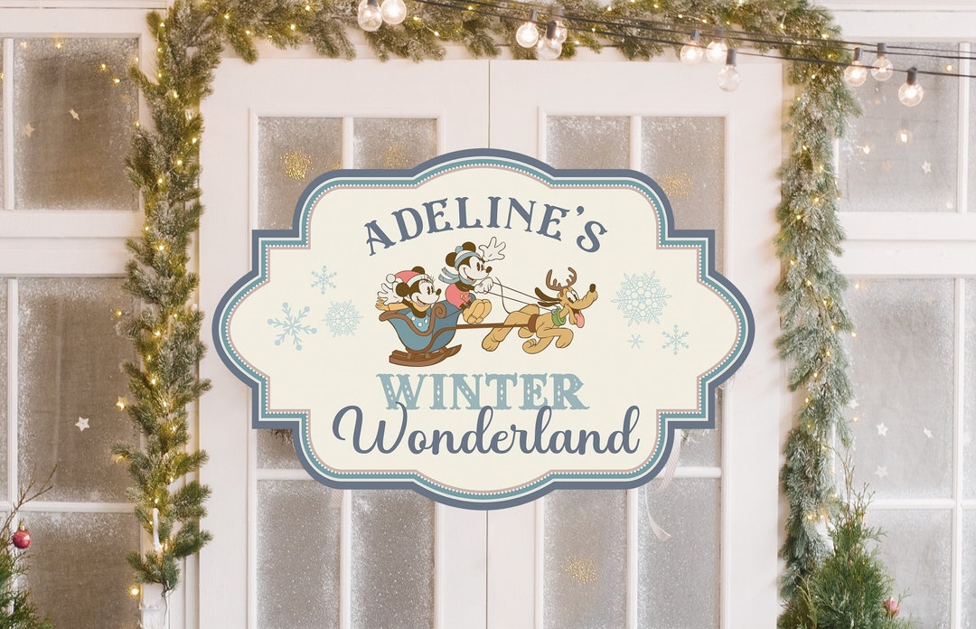 Editable Mickey & Minnie Winter Wonderland Party Sign, Winter ...