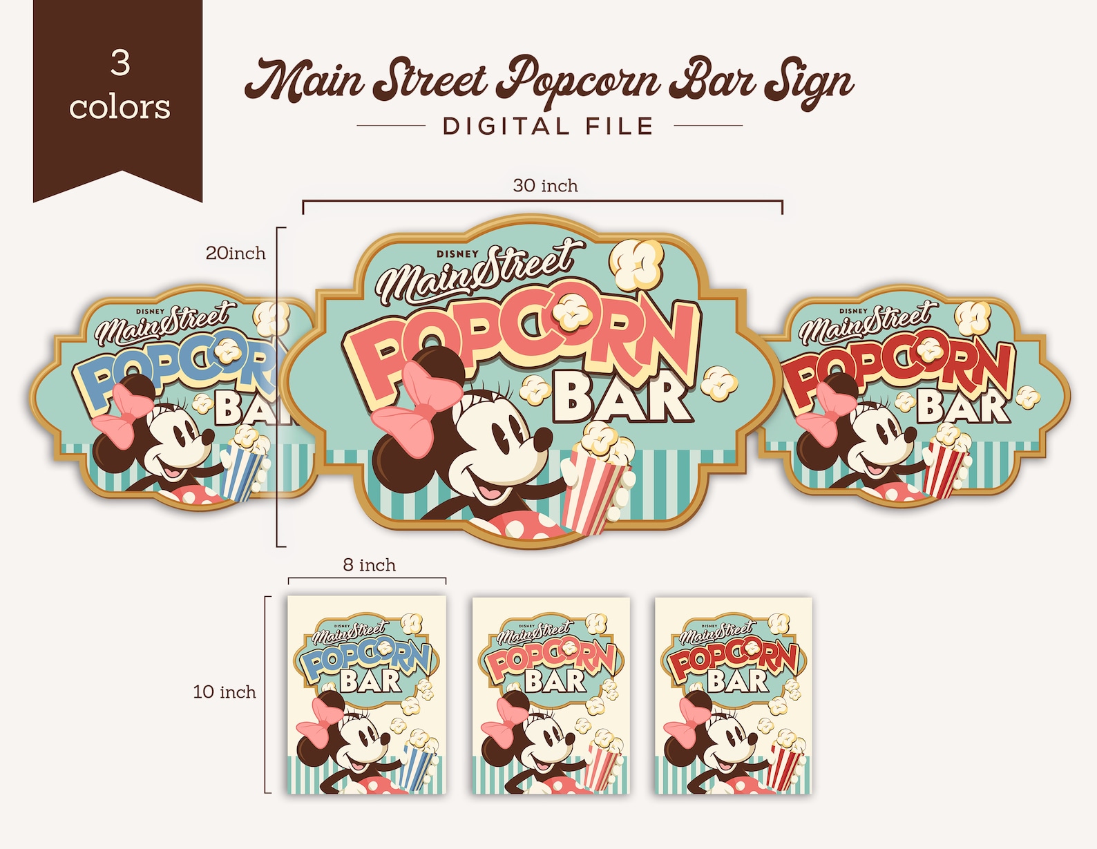 Minnie Popcorn Bar Sign, Main Street Popcorn, Minnie Birthday ...