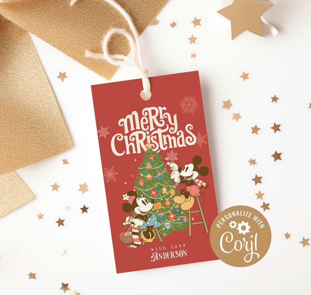 Editable Mickey & Minnie Christmas Favor Tags, Holiday Gift Tag, Merry ...