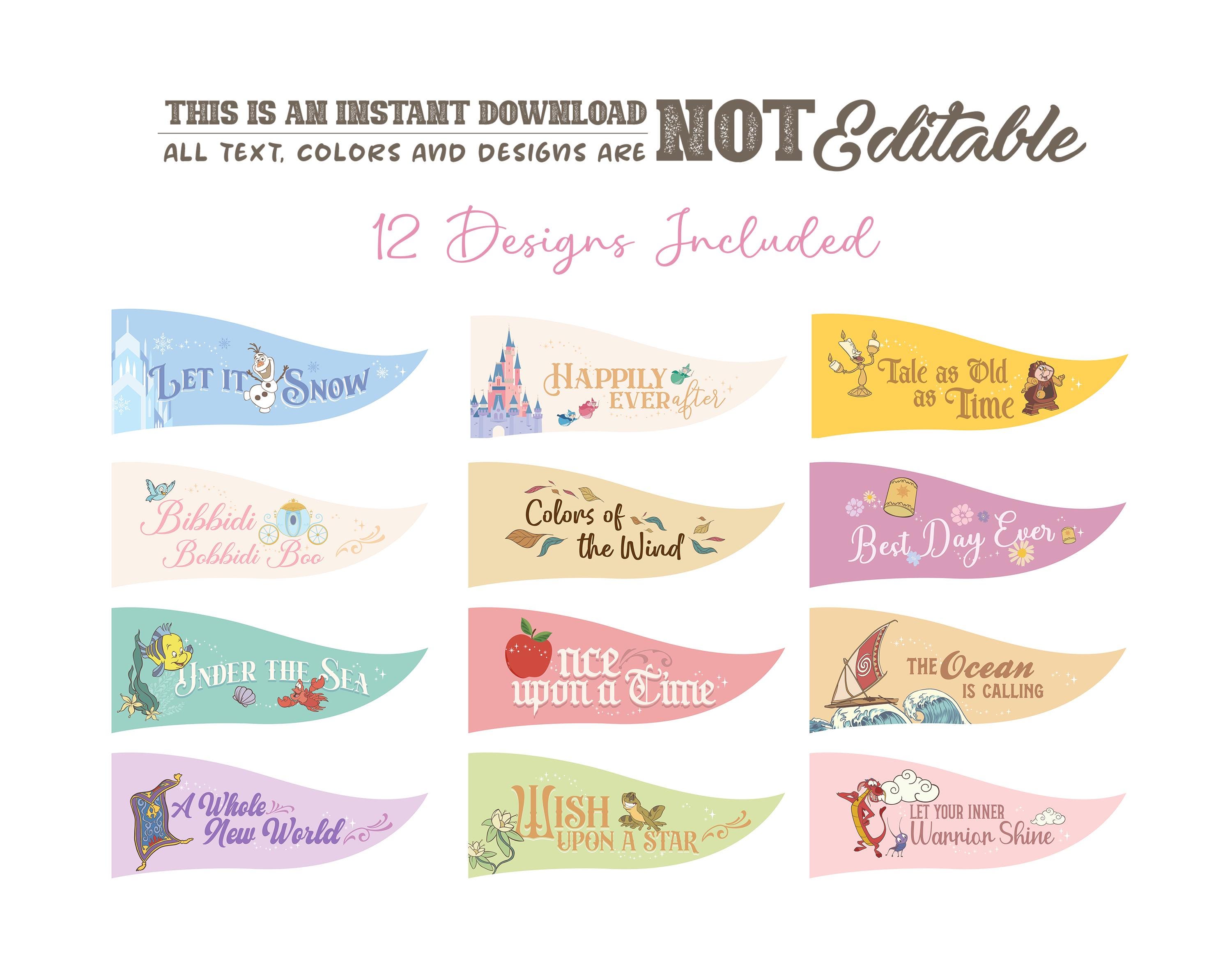 Printable Disney Princess Party Flags, Disneyland Party Centerpiece ...
