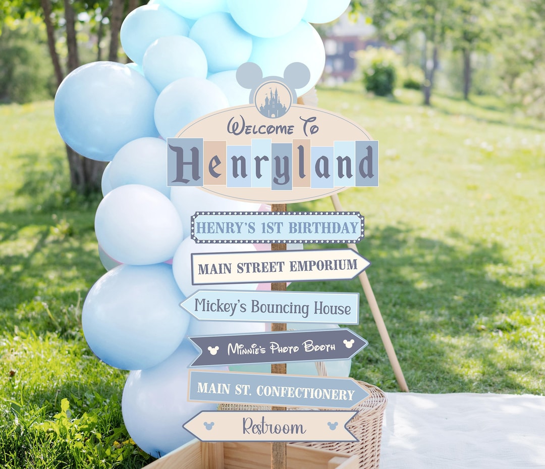 Editable Disneyland Party Directional Sign, Mickey Birthday, Happiest ...