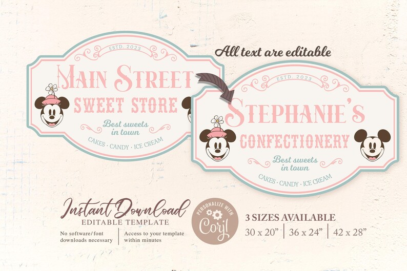 Printable Mickey & Minnie Sweet Store Sign, Main Street Candy Shop ...