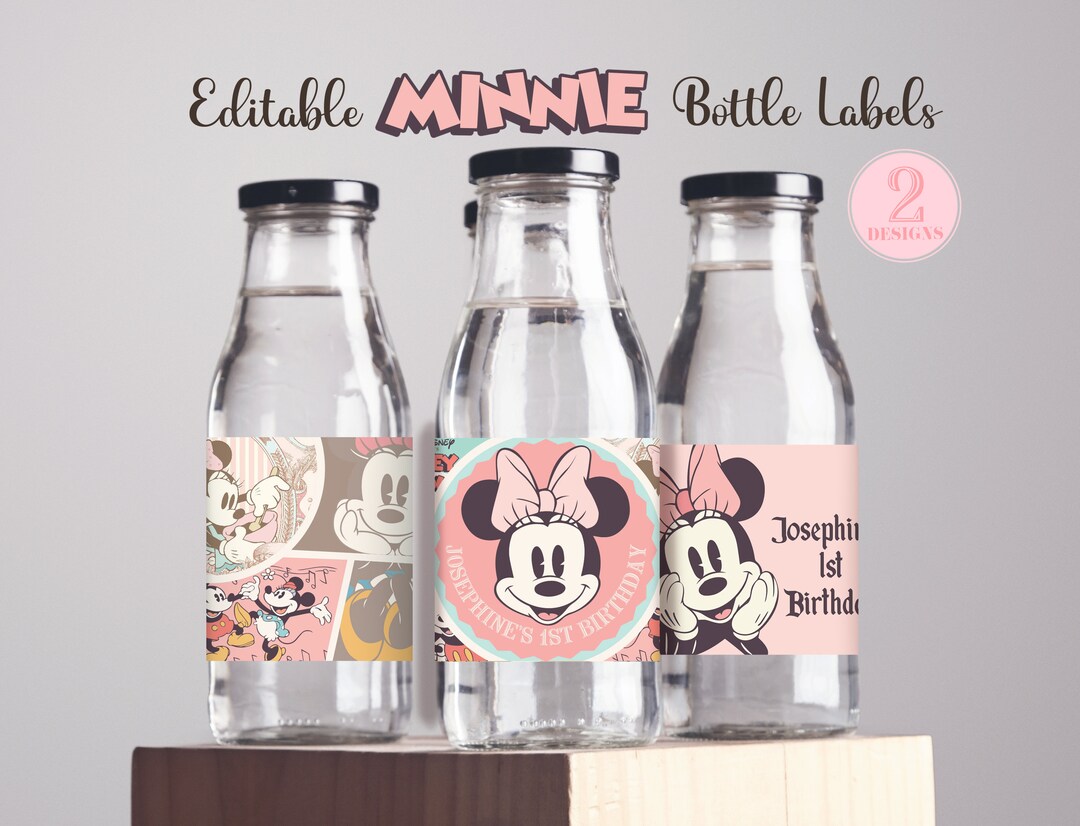 Printable Minnie Water Bottle Label, Vintage Minnie Label, Minnie ...