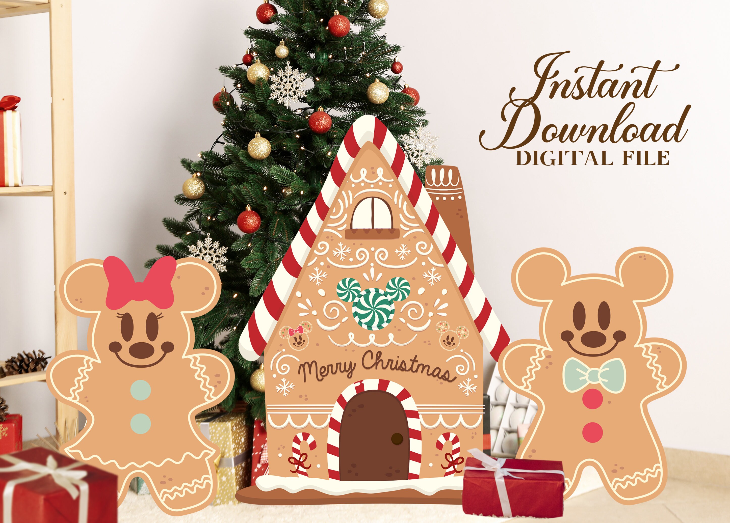 Printable Mickey & Minnie Gingerbread Cutout, Gingerbread House Stand ...