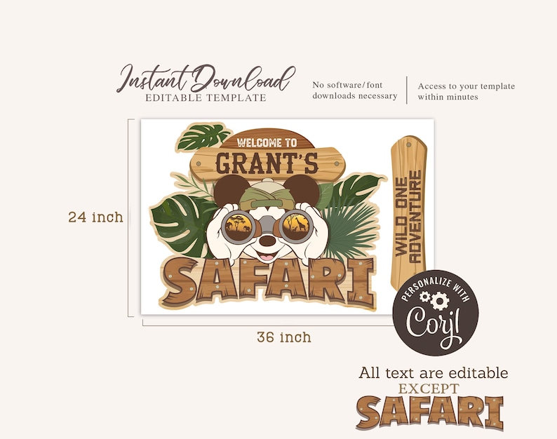 Printable Mickey Safari Sign, Jungle Mickey Party Backdrop, Digital ...