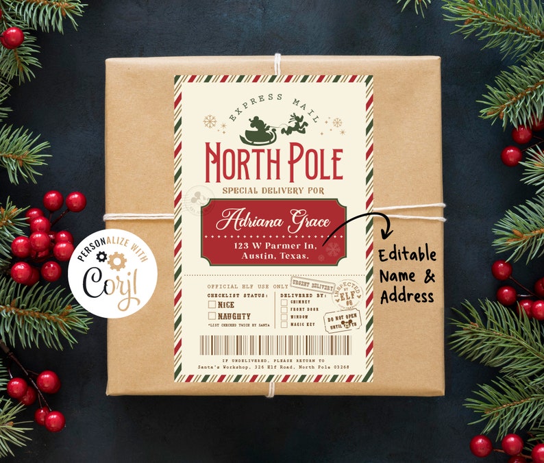 Editable Mickey Mail Shipping Labels, North Pole Mail Sticker Label ...
