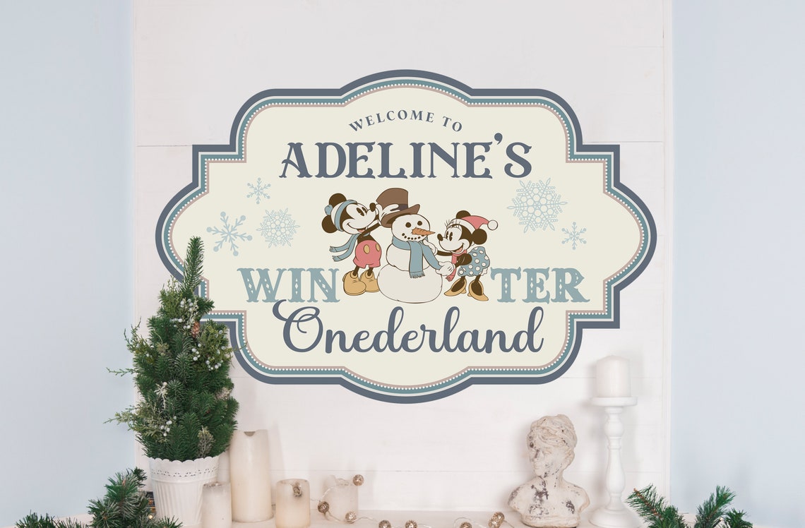 Editable Mickey & Minnie Winter Wonderland Party Sign, Winter ...
