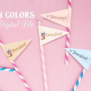 Printable Disneyland Cupcake Toppers, Mickey Straw Flags, Disney ...