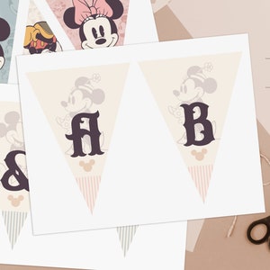 Printable Mickey & Minnie Pennant Banner, Blue and Pink Triangle Banner ...