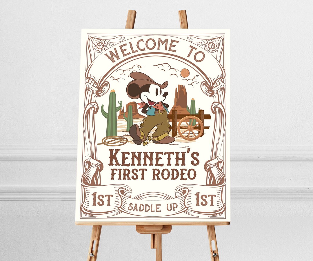 Mickey First Rodeo Birthday Welcome Sign, Mickey Cowboy Birthday Sign ...