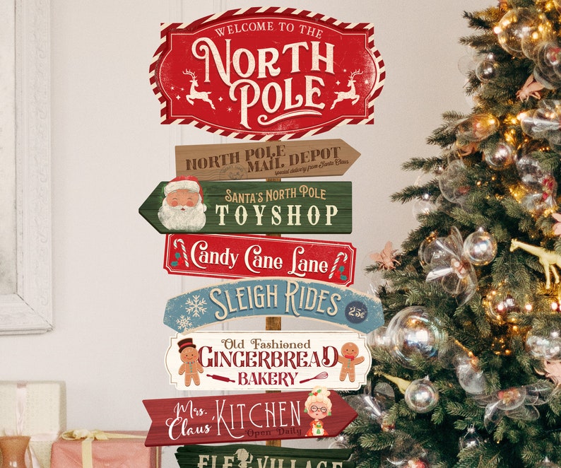 North Pole Directional Sign Christmas Party Decoration - Etsy