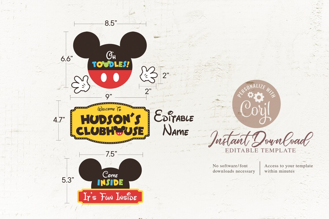 Editable Mickey Clubhouse Party Door Sign, Mickey Birthday Welcome Sign ...