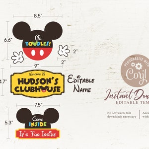 Editable Mickey Clubhouse Party Door Sign, Mickey Birthday Welcome Sign ...