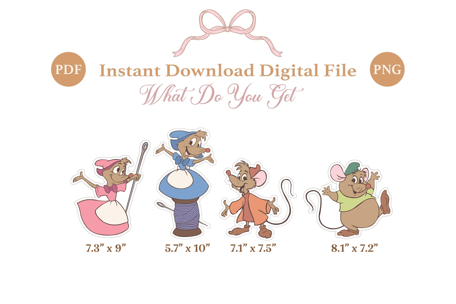 Printable Cinderella Mice Suzy, Mary, Jaz, Gus Cutout, Bibbidi Bobbidi ...
