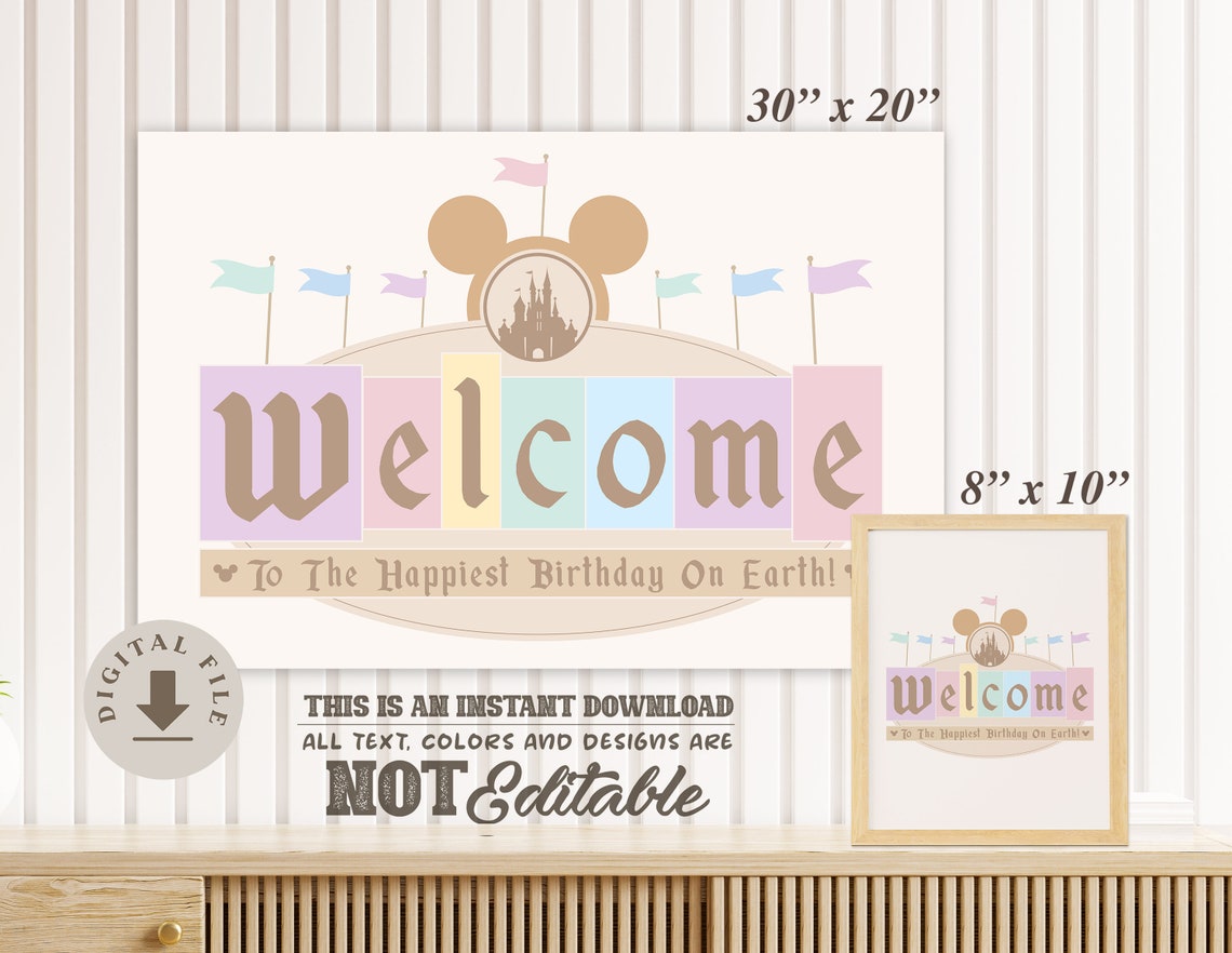 Disneyland Birthday Party Welcome Sign, Disneyland Party Decoration ...