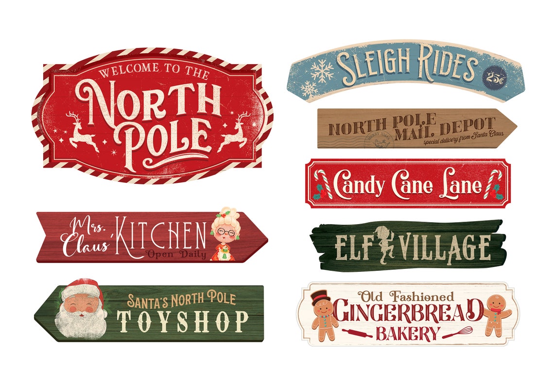 North Pole Directional Sign Christmas Party Decoration Etsy