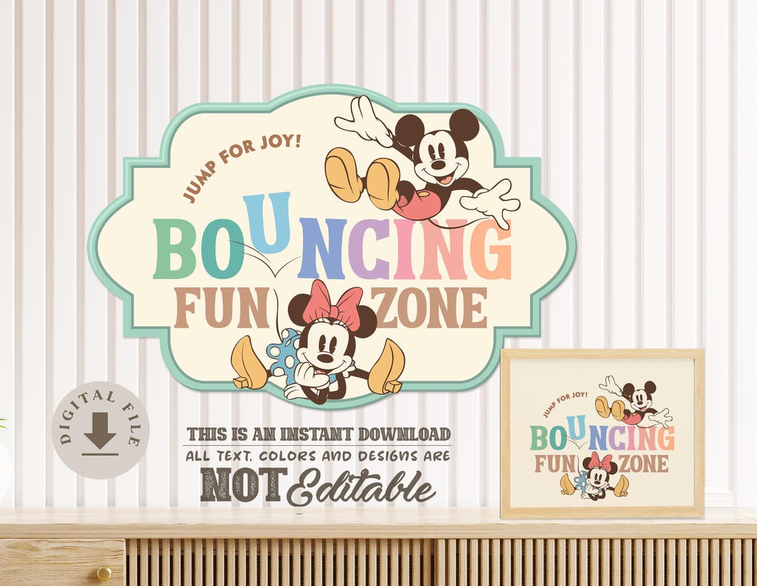 Mickey and Minnie Bouncing Fun Zone Sign, Bounce House, Mickey Birthday ...