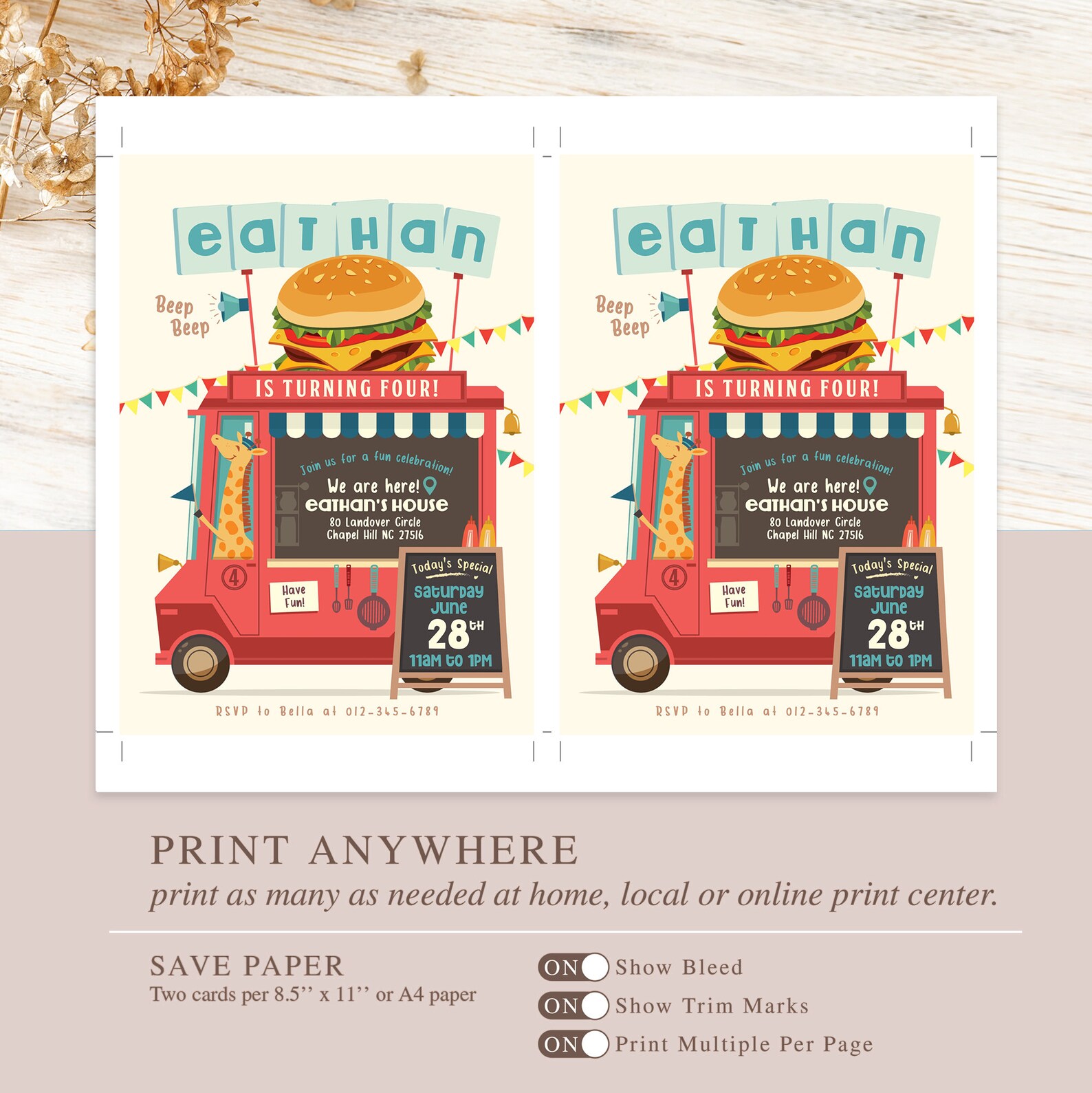 Burger Truck Party Invitation Food Truck Party Invitation - Etsy