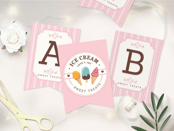 PRINTABLE Ice Cream Party Banner Birthday Banner Ice Cream - Etsy