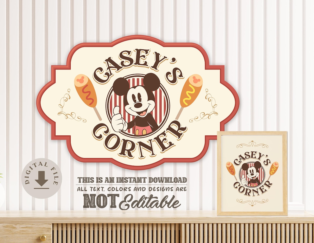 Casey Corner Sign, Mickey Corn Dog Sign, Mickey Birthday, Disneyland ...