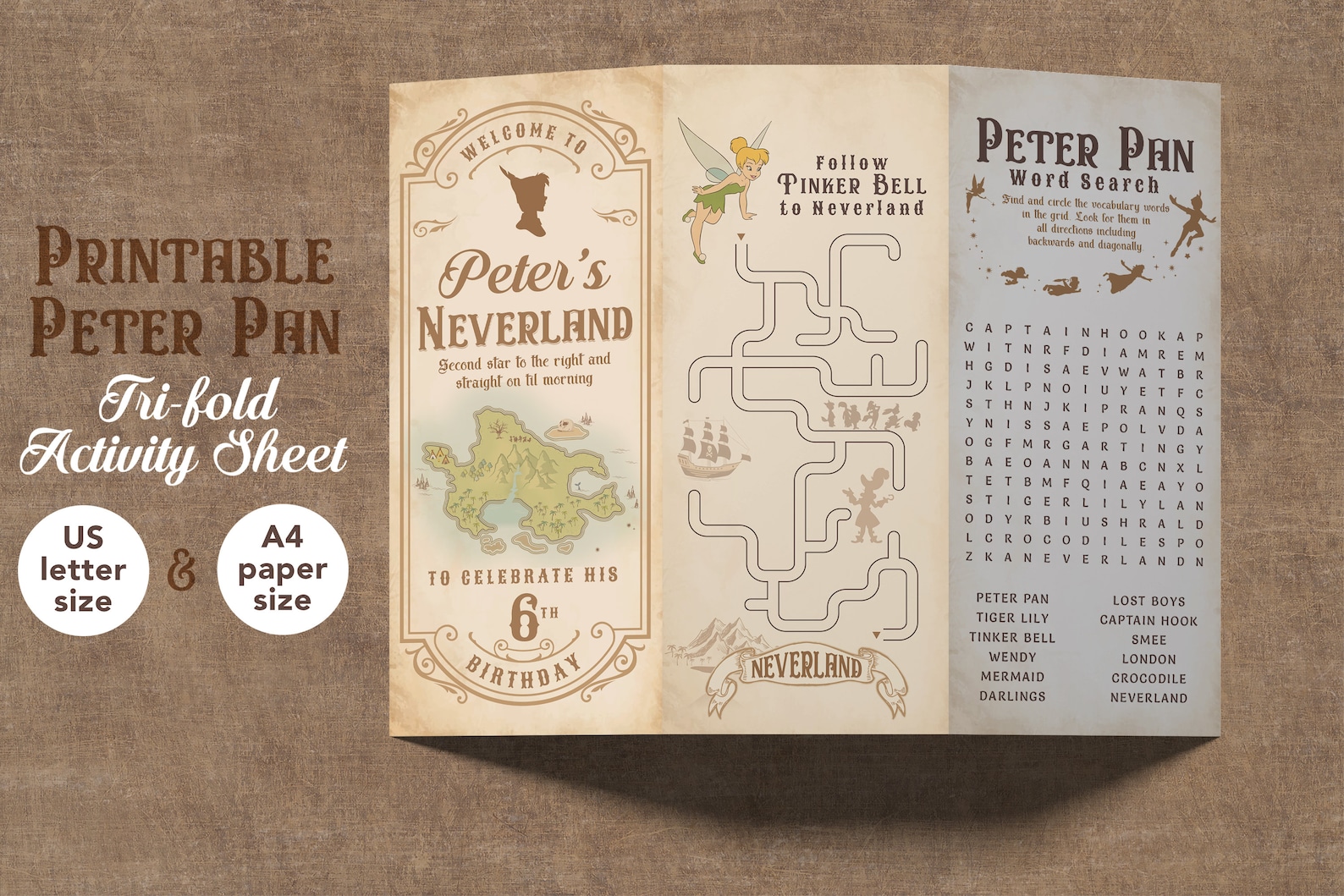 Printable Peter Pan Activity Sheet, Neverland Coloring Page, Kids ...