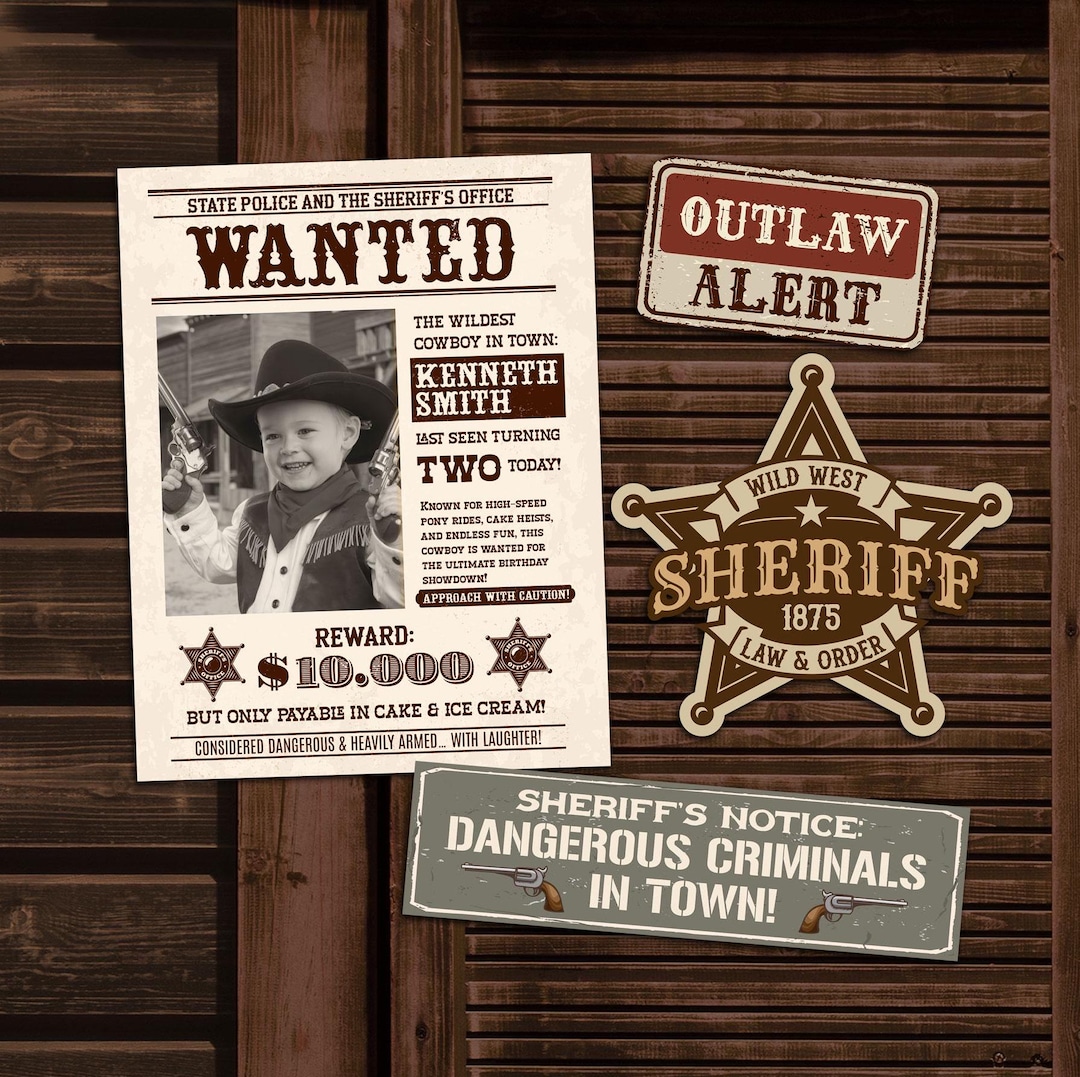 Editable Wanted Poster, Mickey Cowboy Birthday Decoration, Wild West ...