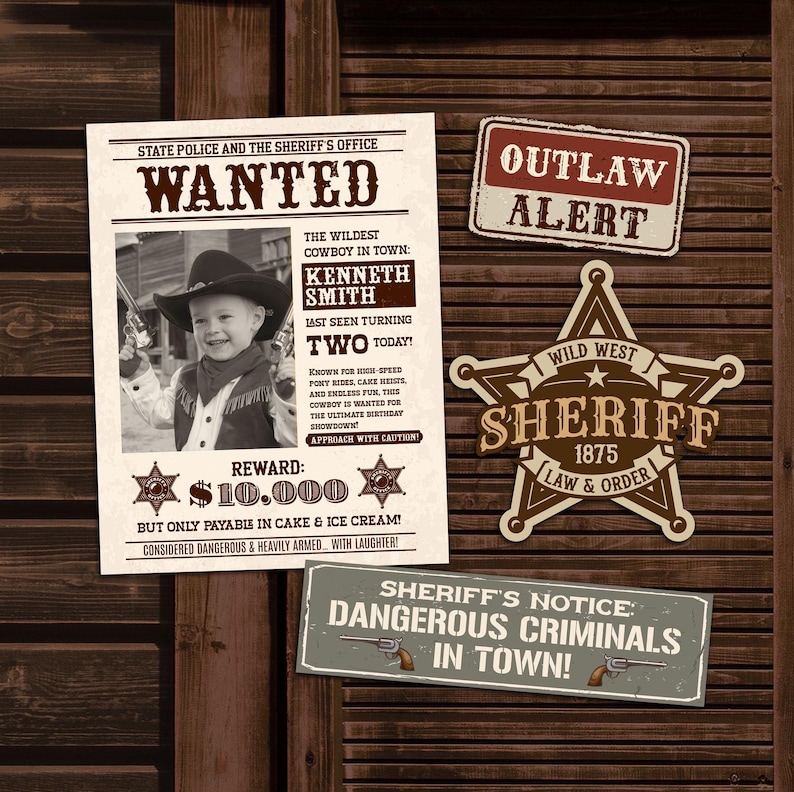 Editable Wanted Poster, Mickey Cowboy Birthday Decoration, Wild West ...