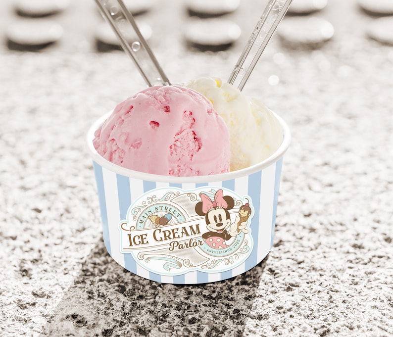 Minnie Ice Cream Label, Main Street Ice Cream, Mickey Birthday, Ice ...