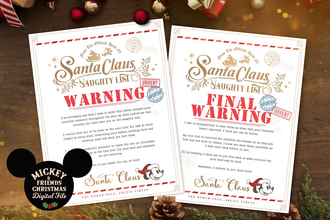 Santa Mickey Warning Letters | Bad Behaviour Warning | Christmas Letter ...