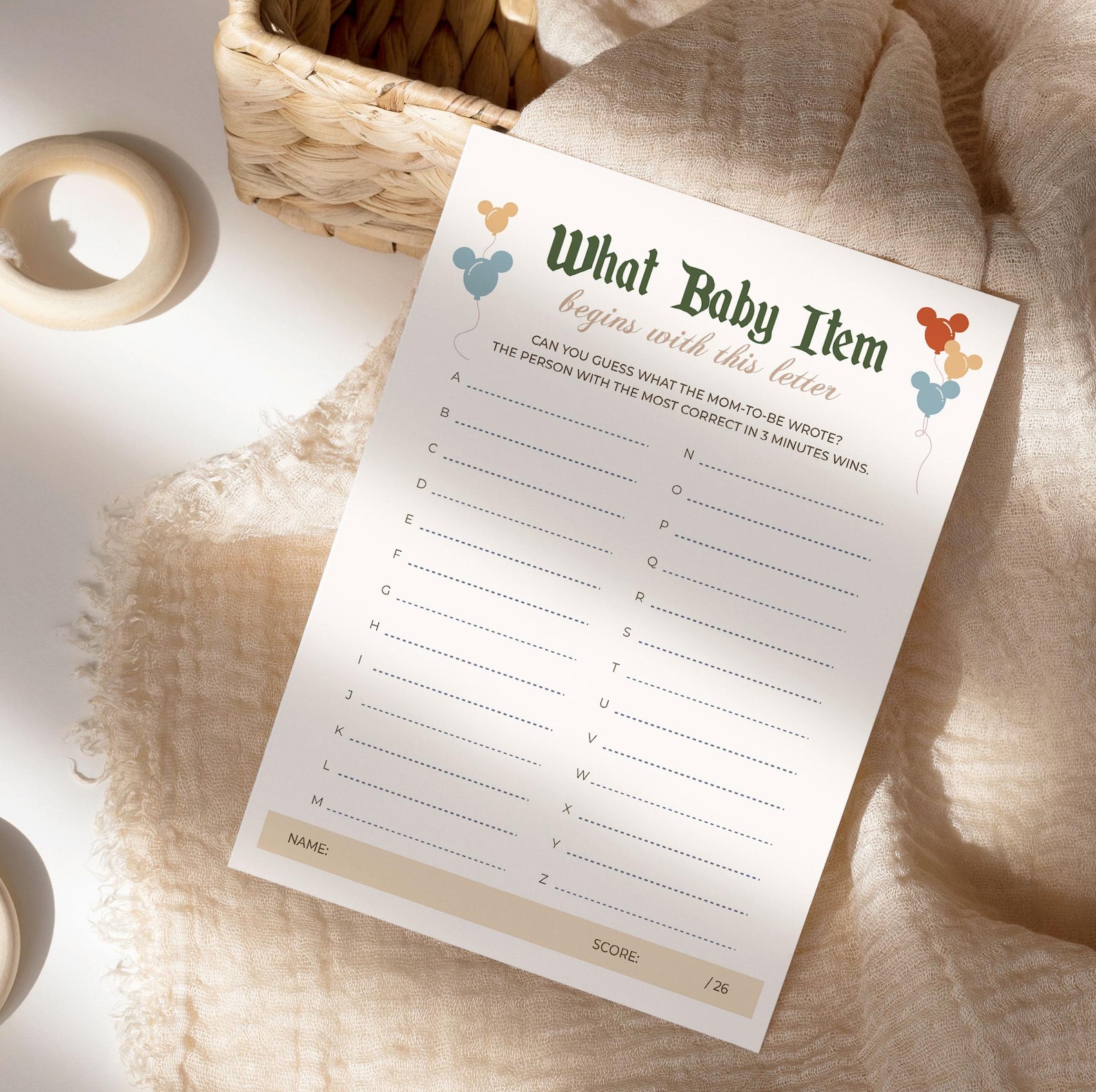 Printable Baby Item ABC Game, Babyland Baby Shower Games, Disneyland ...