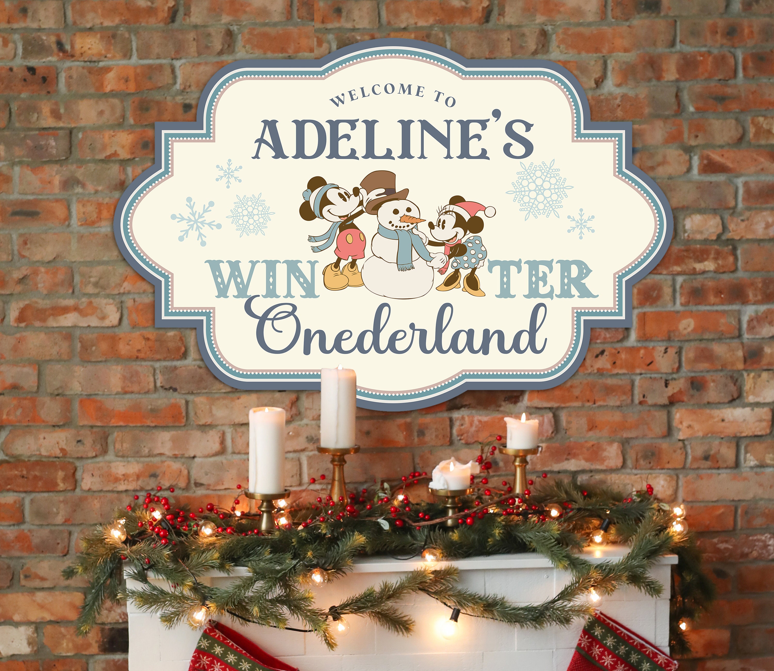 Editable Mickey & Minnie Winter Wonderland Party Sign, Winter ...
