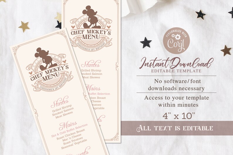 Printable Mickey Customize Menu Mickey Birthday Disneyland - Etsy