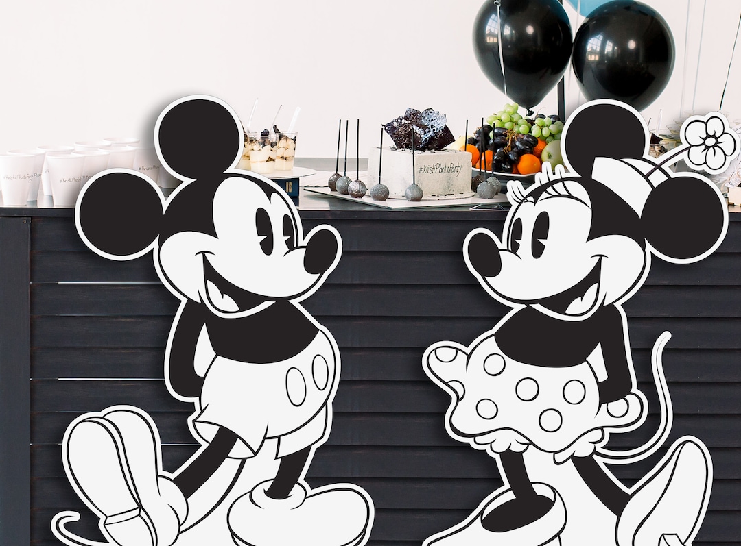 Printable Black N White Mickey & Minnie Cutout, Disneyland Birthday ...