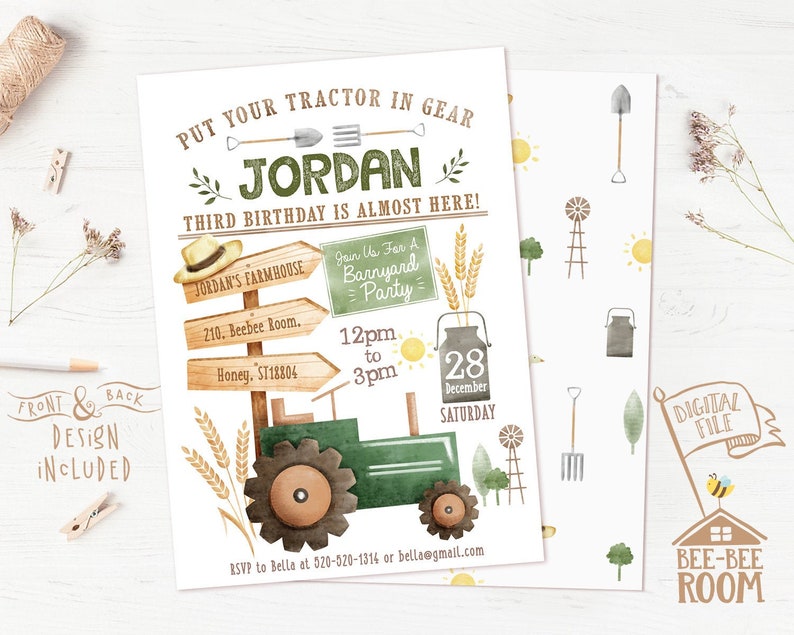 Tractor Invitation Barnyard Invitation Farm Party Kids | Etsy