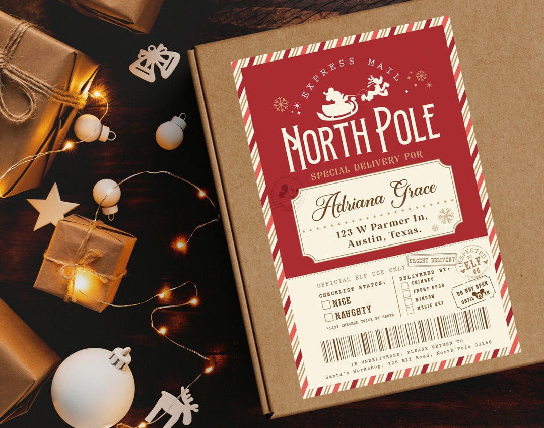 Editable Mickey Mail Shipping Labels, North Pole Mail Sticker Label ...
