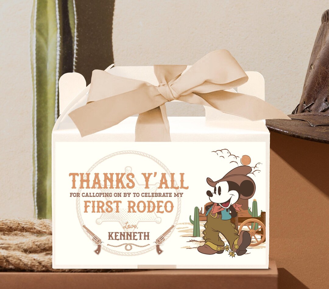 Mickey Rodeo Birthday Gable Box Label, Mickey Cowboy Birthday Favor ...