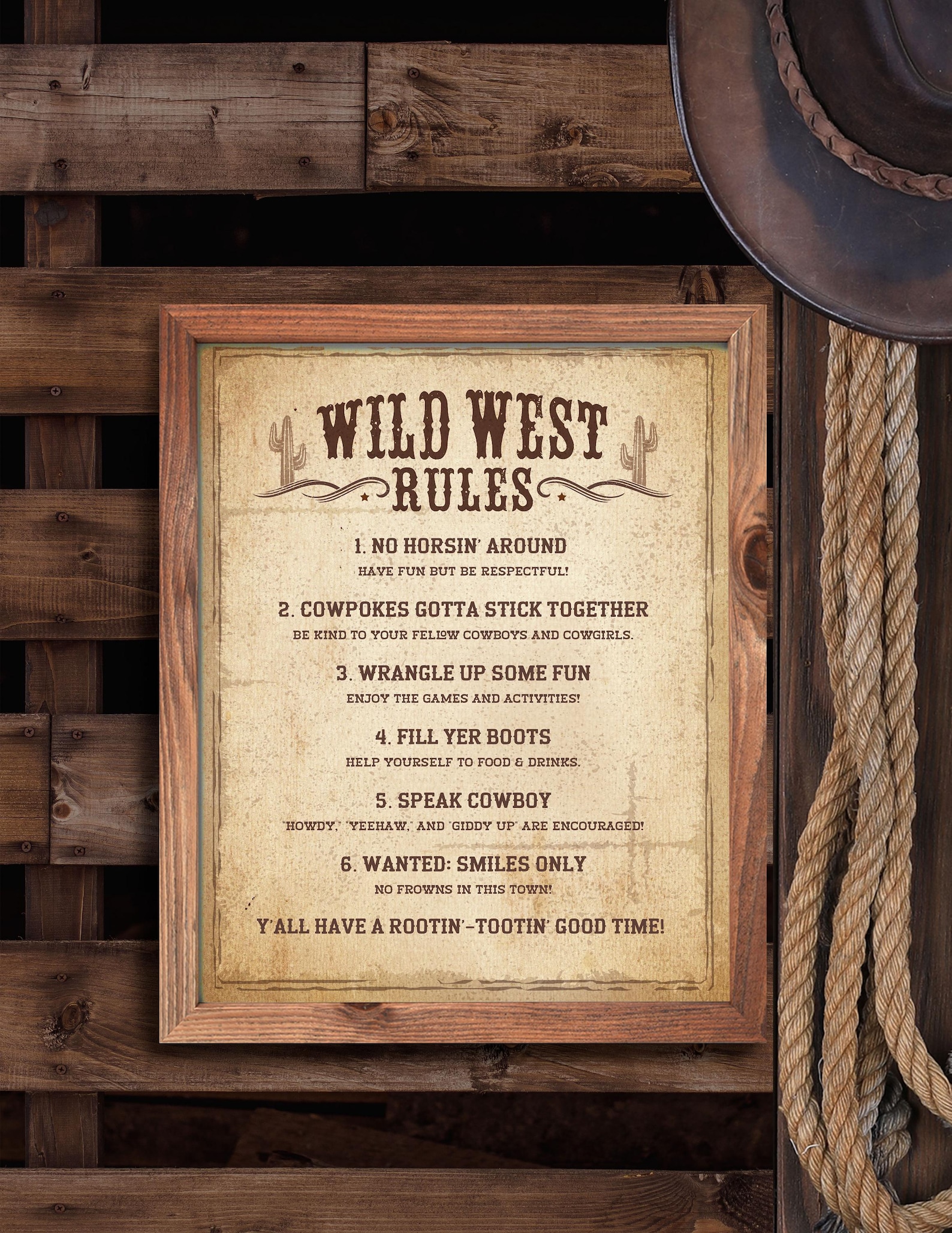 Printable Wild West Rules, Rodeo Birthday Party Decoration, Cowboy ...